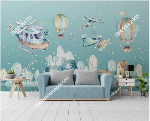 Tranh dán tường khinh khí cầu phòng của bé 5D017